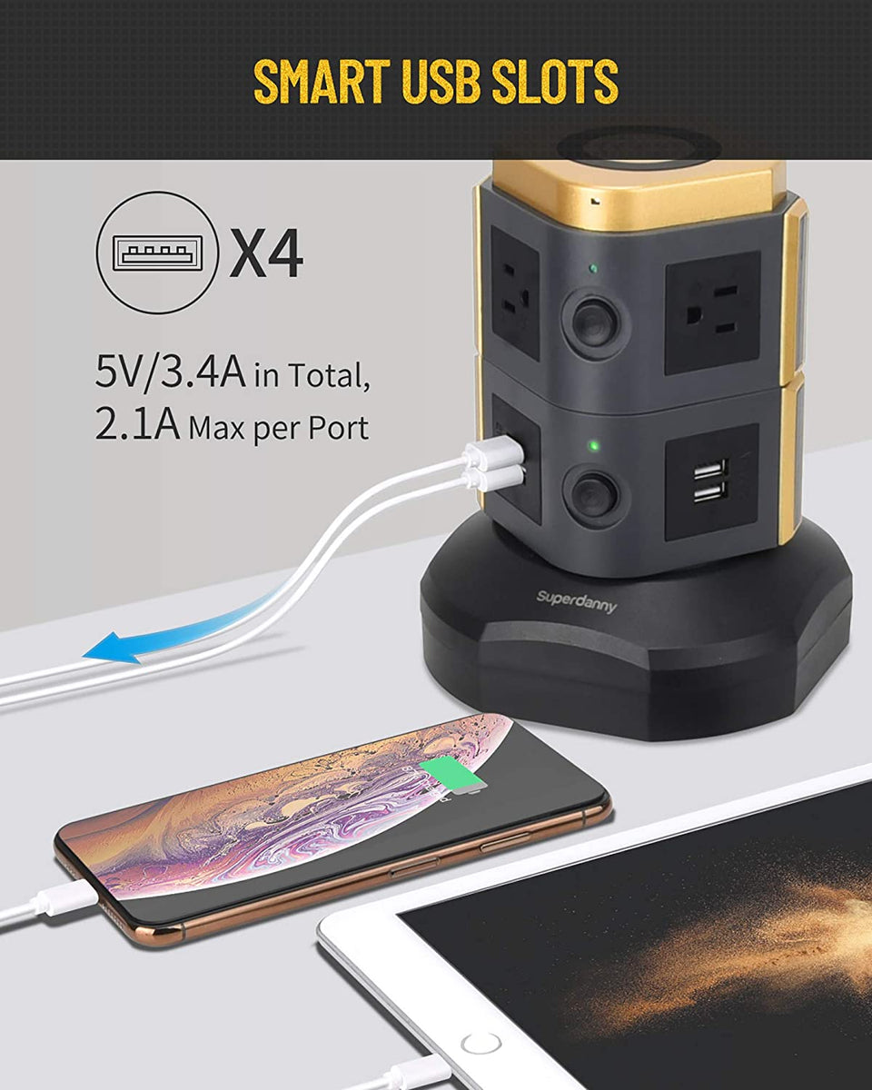 Desktop Mobile Charging Station Power Strip Tower – All About Tidy